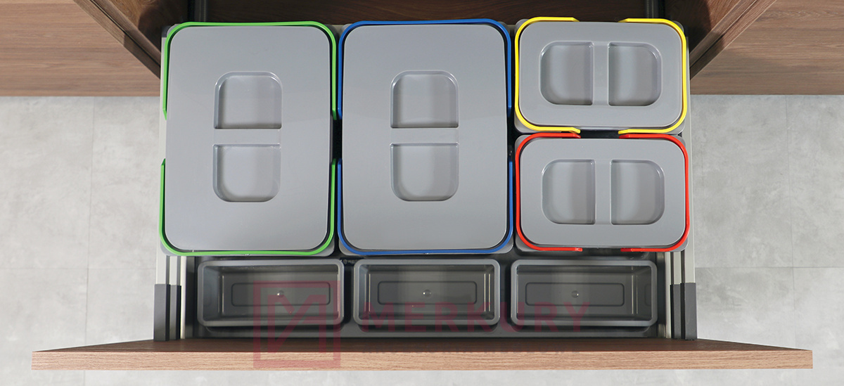 Pojemnik na odpady do segregacji REJS WE14.1825.05.049 PRAKTIKO 3x15 3 brytfanki szary